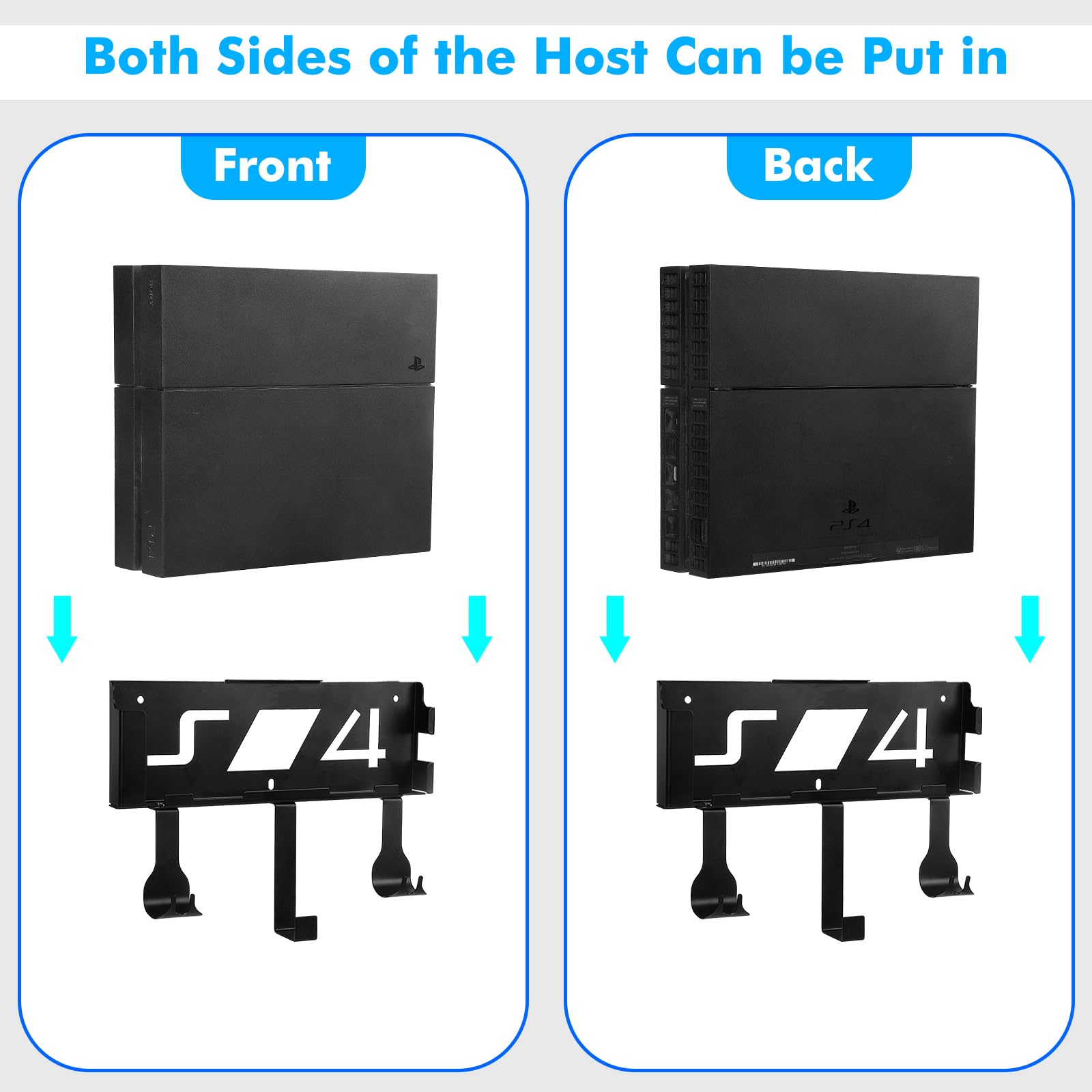 Wall Mount for PS4, Stealth Wall Mount for PS4 Original (Old Model), with Detachable 2 Controller Holder & Headphone Hanger, Mount on The Wall or on The Back of The TV