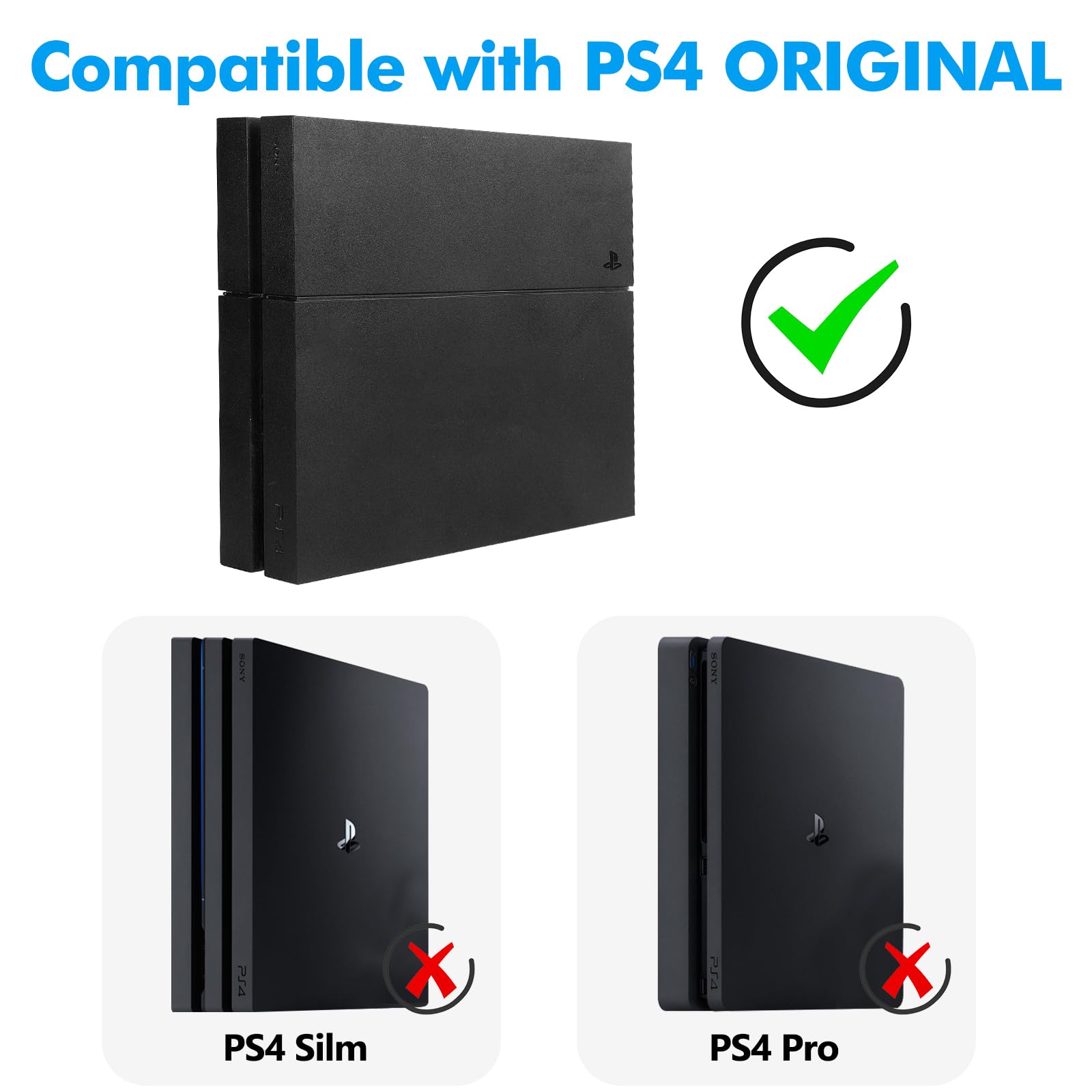 Wall Mount for PS4, Stealth Wall Mount for PS4 Original (Old Model), with Detachable 2 Controller Holder & Headphone Hanger, Mount on The Wall or on The Back of The TV