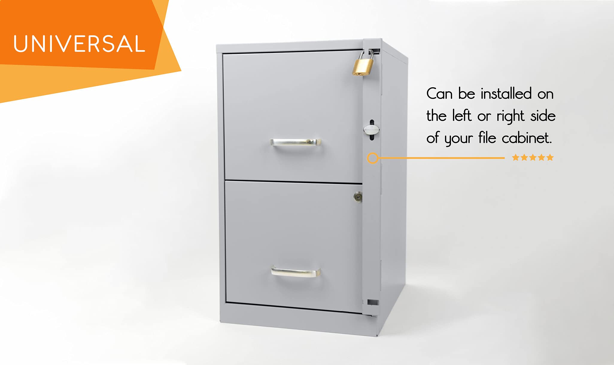 Guardianite File Cabinet Locking Bar. Fits 2 and 3 Drawer File Cabinets. includes Padlock and Cobalt Drill Bit. (Gray)