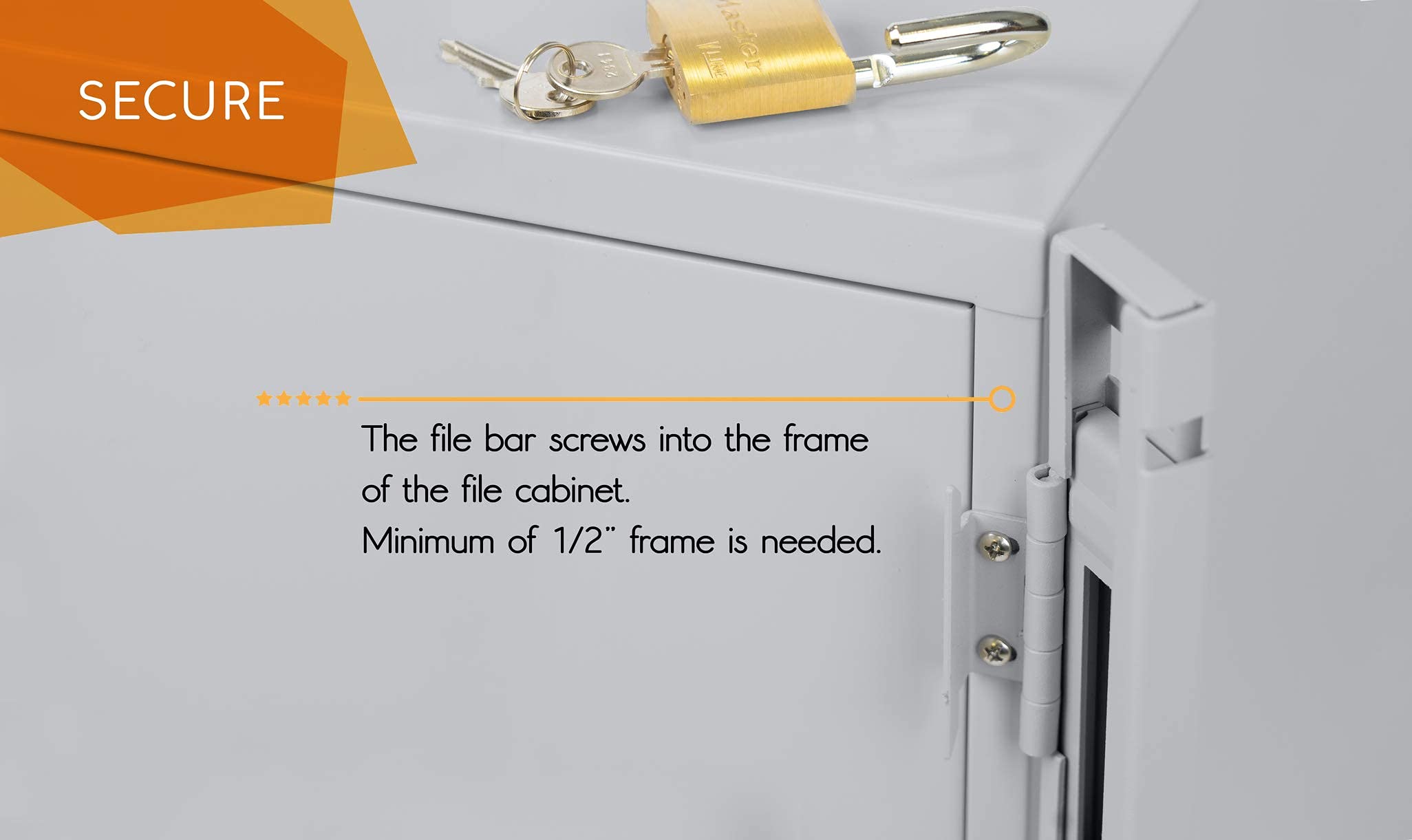 Guardianite File Cabinet Locking Bar. Fits 2 and 3 Drawer File Cabinets. includes Padlock and Cobalt Drill Bit. (Gray)