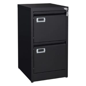 peukc 2-drawer file cabinet, 16.3" deep vertical filing cabinet with lock, metal file cabinet for home office, anti-tip 2 storage drawers for letter/legal/a4/f4 size (assemble required, black)