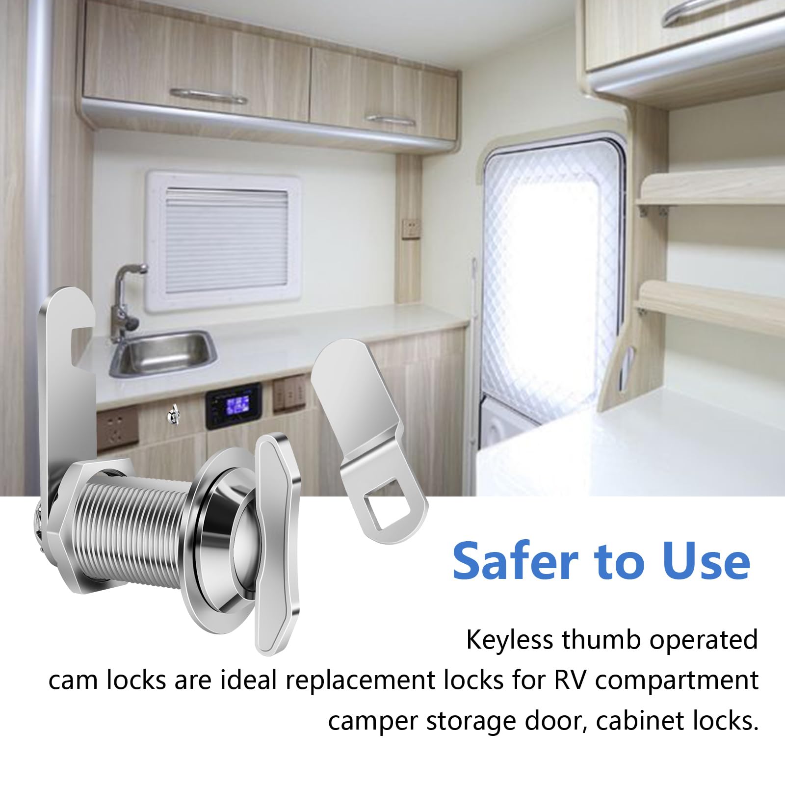 Thumb Operated Offset Cam Lock, 1-1/8” Cylinder Fits on 7/8” Max Door Thickness, Non-Locking Replacement Lock for RV Compartment Camper Storage, Cabinets,Drawers (1-1/8 Inch 6Pack)