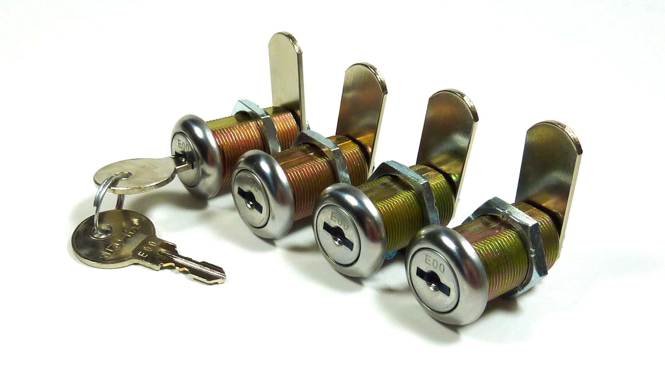 4/Pk 7/8" Cam Lock Double Bitted with 6-Disc Tumbler, Keyed Alike with 2 Keys for Cabinets, Drawers, Pinball Games