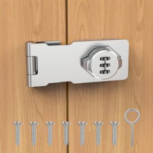 i-easydww cabinet password hasp lock, cabinet keyless lock with screws, cabinet combination lock for small door, cabinets, barn door, bathroom, outdoor, garage, garden, silver, 2 pack