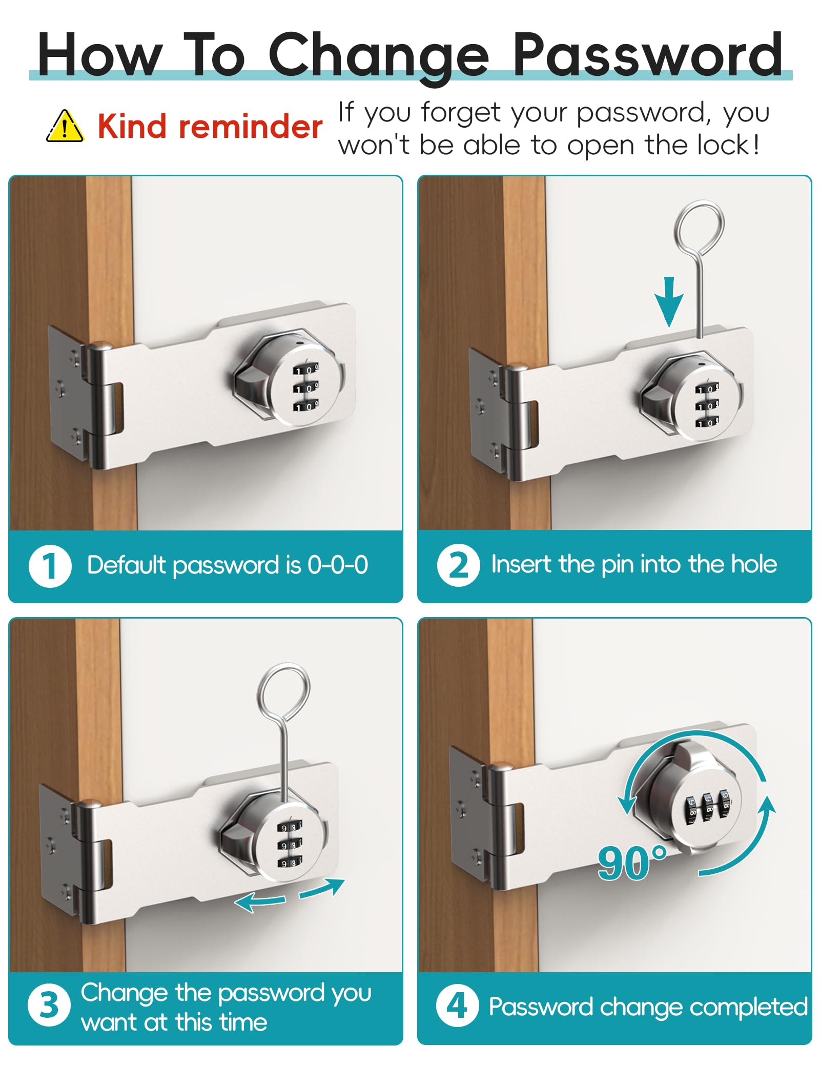 I-EASYDWW Cabinet Password Hasp Lock, Cabinet Keyless Lock with Screws, Cabinet Combination Lock for Small Door, Cabinets, Barn Door, Bathroom, Outdoor, Garage, Garden, Silver, 2 Pack