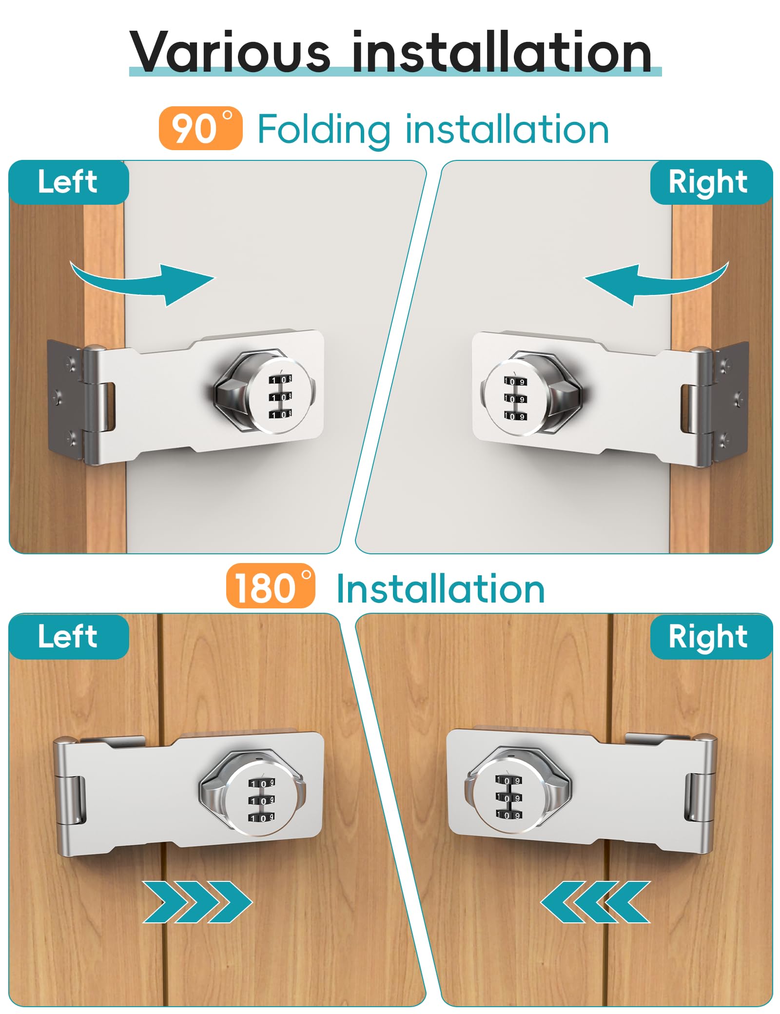 I-EASYDWW Cabinet Password Hasp Lock, Cabinet Keyless Lock with Screws, Cabinet Combination Lock for Small Door, Cabinets, Barn Door, Bathroom, Outdoor, Garage, Garden, Silver, 2 Pack