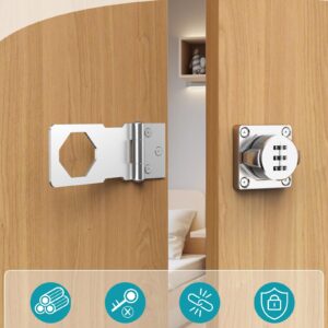 I-EASYDWW Cabinet Password Hasp Lock, Cabinet Keyless Lock with Screws, Cabinet Combination Lock for Small Door, Cabinets, Barn Door, Bathroom, Outdoor, Garage, Garden, Silver, 2 Pack