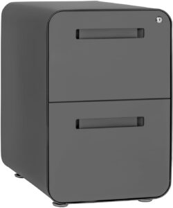 laura davidson furniture stockpile 2 drawer mobile file cabinet with lock - under desk metal filing cabinet, legal/letter file folders, wheels and stationary feet, pre-assembled, dark grey