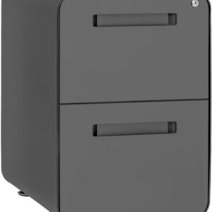 Laura Davidson Furniture Stockpile 2 Drawer Mobile File Cabinet with Lock - Under Desk Metal Filing Cabinet, Legal/Letter File Folders, Wheels and Stationary Feet, Pre-Assembled, Dark Grey