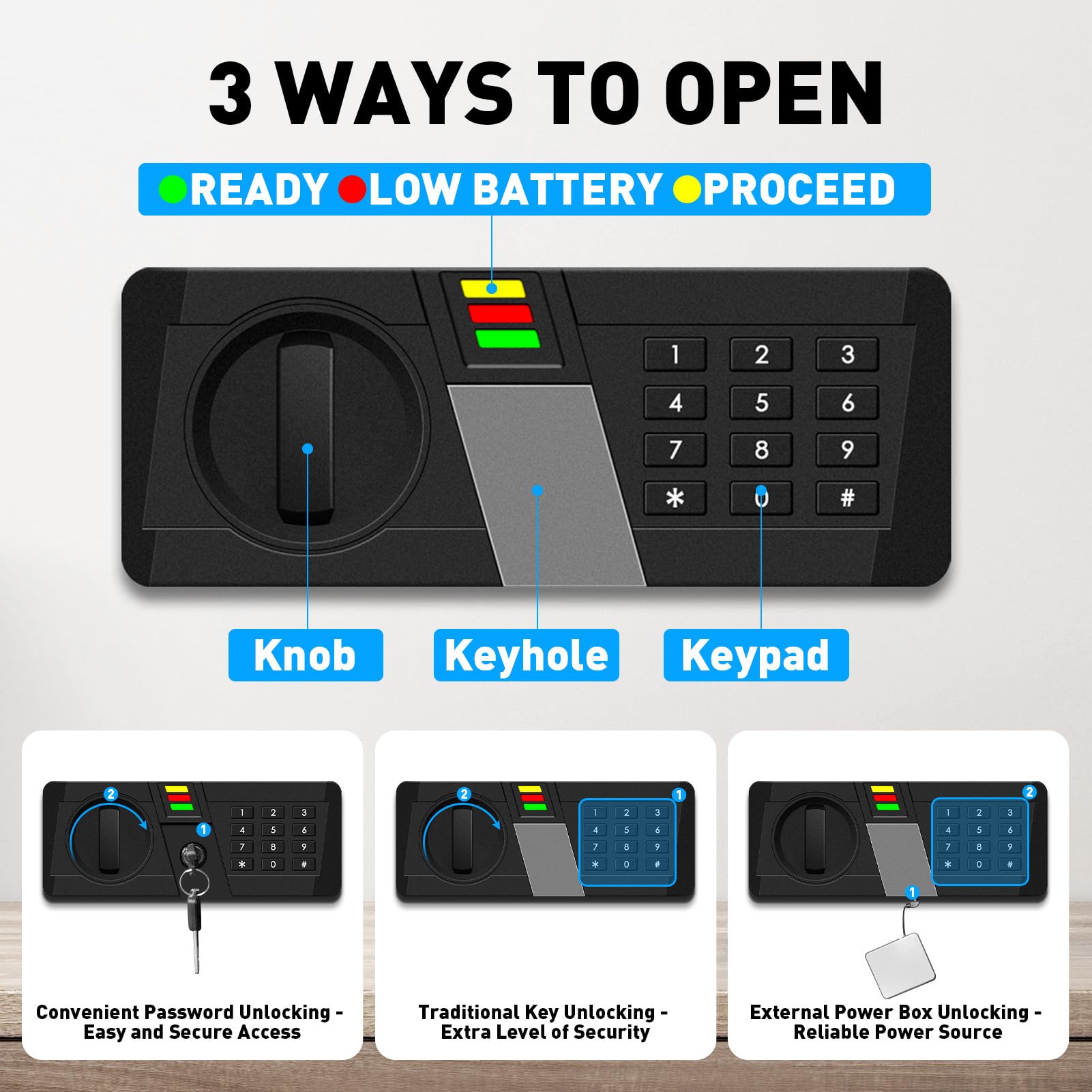 TOTOY 1.0 Cu Ft Personal Safe Box with Sensor Light -Electronic Keypad Security Safe Steel Construction Hidden Key Lock, Removable Shelf, Digital Safe for Jewelry Documents Pistol Money