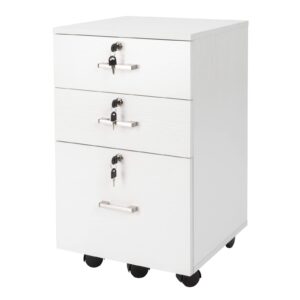 3 Drawer Rolling File Cabinet with Lock, Wood Under Desk Filing Cabinet fits Letter/Legal/A4 Size for Home Office，3-Drawer Mobile File Cabinet White 15.75" L x 15.75" W x 26.1" H