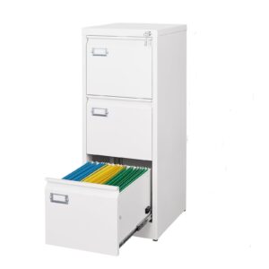 heycode 3 drawers filing cabinets for home office,vertical file cabinet with lock, metal office locking file stoage cabinet, small filing cabinet organizer for hanging legal/a4 (white, 3 drawers)