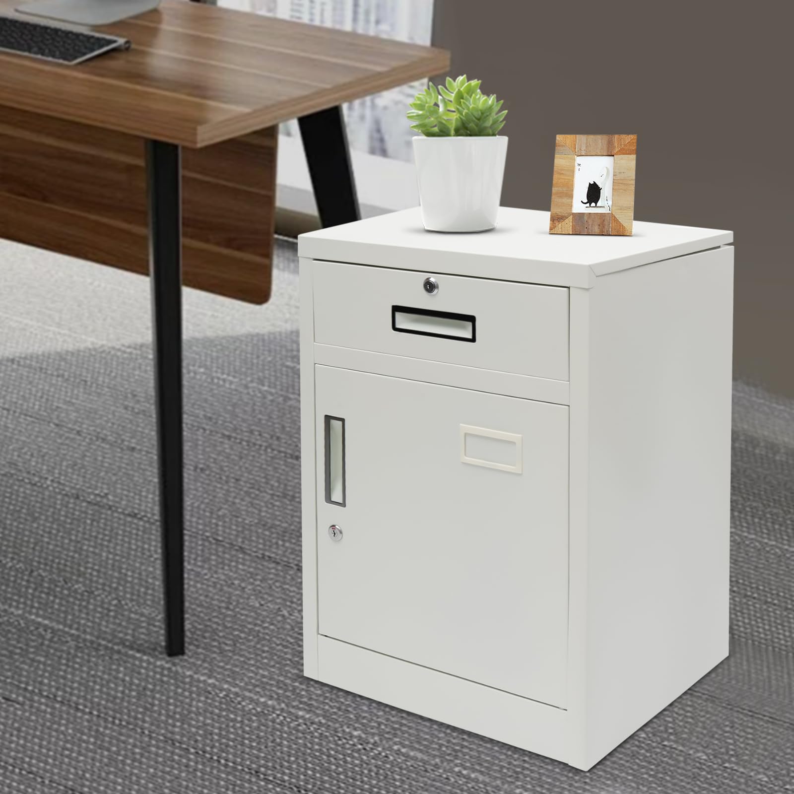 TFCFL File Cabinet with Lock,2-Drawer File Cabinet,Under Desk Locking Cabinet,Filing Cabinet for Home Office,Metal Filing Cabinet 17.3x15.4x25.6in,White