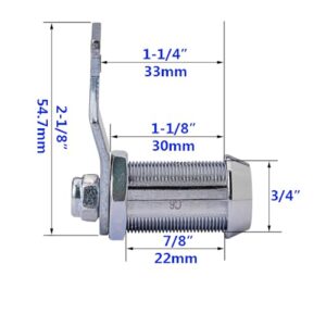 WOOCH Toolbox Lock Replacement Lock Tubular Cam Lock 90 Degree, Hook cam, Cabinet Locks with Keys RV Storage Drawer File Mailbox, Keyed Alike, Zinc Alloy (1-1/8 Inch, 2 Pack)