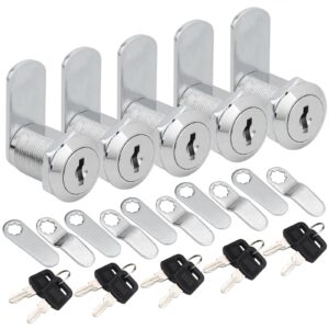 cabinet cam lock, 5 pack 1 inch keyed alike cam lock with keys replacement for rv storage compartment locks truck tool box drawer travel trailer cylinder locks, fits on 0.7" max door thickness