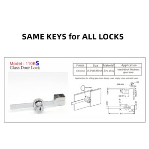 Sliding Glass Door Ratchet Lock Keyed Alike with Chrome Finish for Display Case Showcase Cabinet Closet (Same Keys)