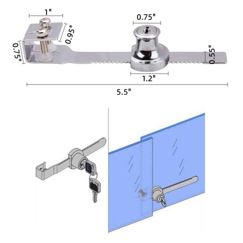 Sliding Glass Door Ratchet Lock Keyed Alike with Chrome Finish for Display Case Showcase Cabinet Closet (Same Keys)