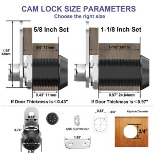 Jayseon 6 Pack RV Storage Locks, 1-1/8" Cabinet Locks with Keys, RV Cam Lock Keyed Alike RV Locks for Storage Door, Zinc Alloy