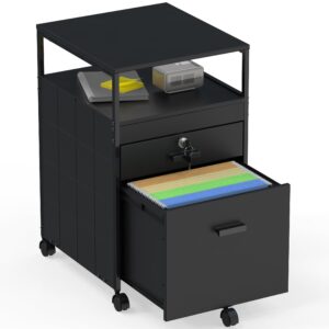 shw rolling file cabinet w/ 2 drawers & open shelf, black