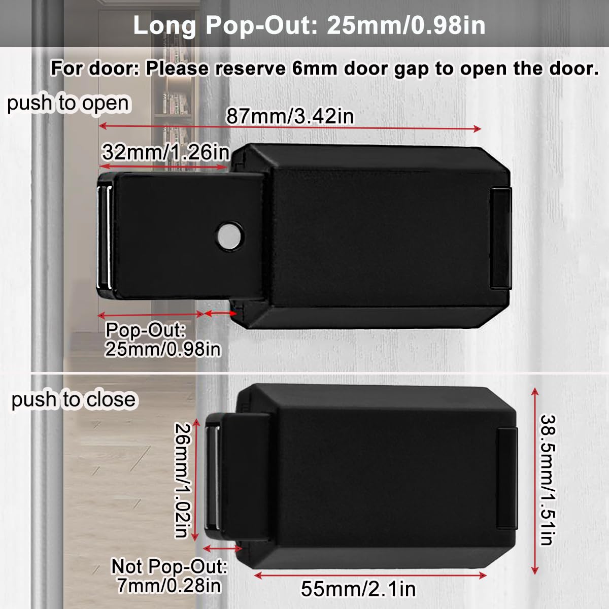 Magnetic Push to Open Cabinet Hardware CBRIVE® 2 Pack Heavy Duty Push Latch & Lock for Hidden Door Touch Latches and Catch Magnet Push Release Drawer Pull Tip on RV Closet Close Strong Pop Out, Black