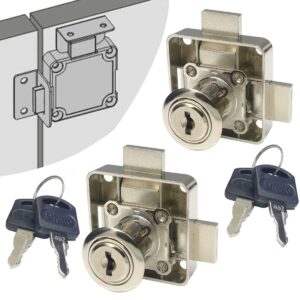 cabinet double door lock cabinet drawer lock safety lock [keyed alike] double latch door lock [mounted on left side door]. for (3/5"-/15mm -7/8"-/22mm) door panels (2 pack)