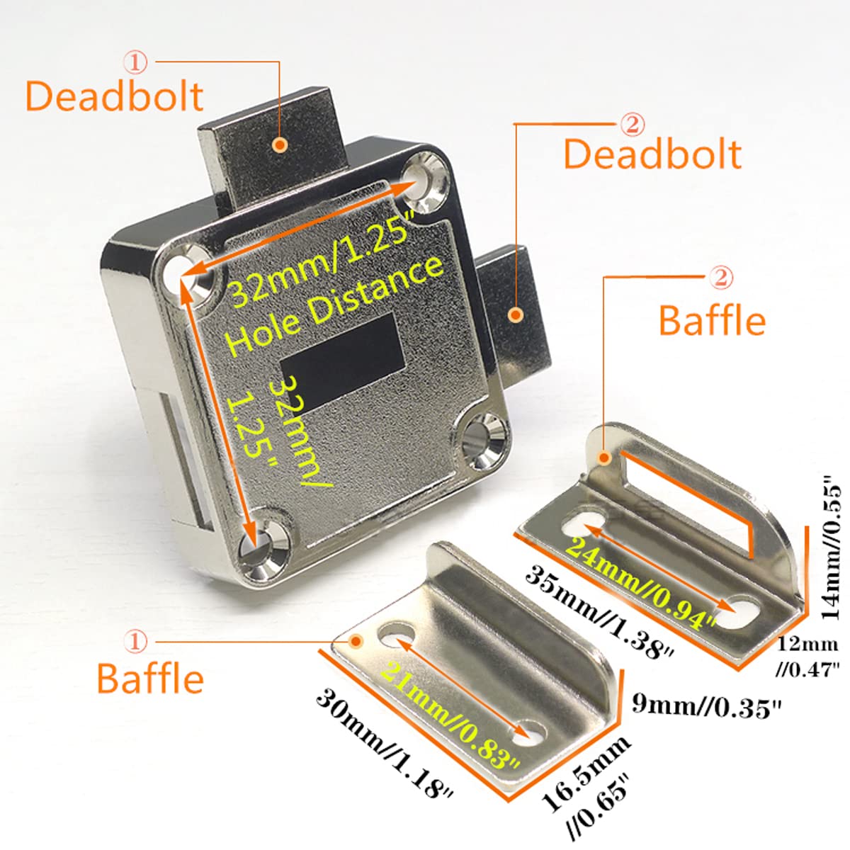 Cabinet Double Door Lock Cabinet Drawer Lock Safety Lock [Keyed Alike] Double Latch Door Lock [Mounted on Left Side Door]. for (3/5"-/15mm -7/8"-/22mm) Door Panels (2 Pack)