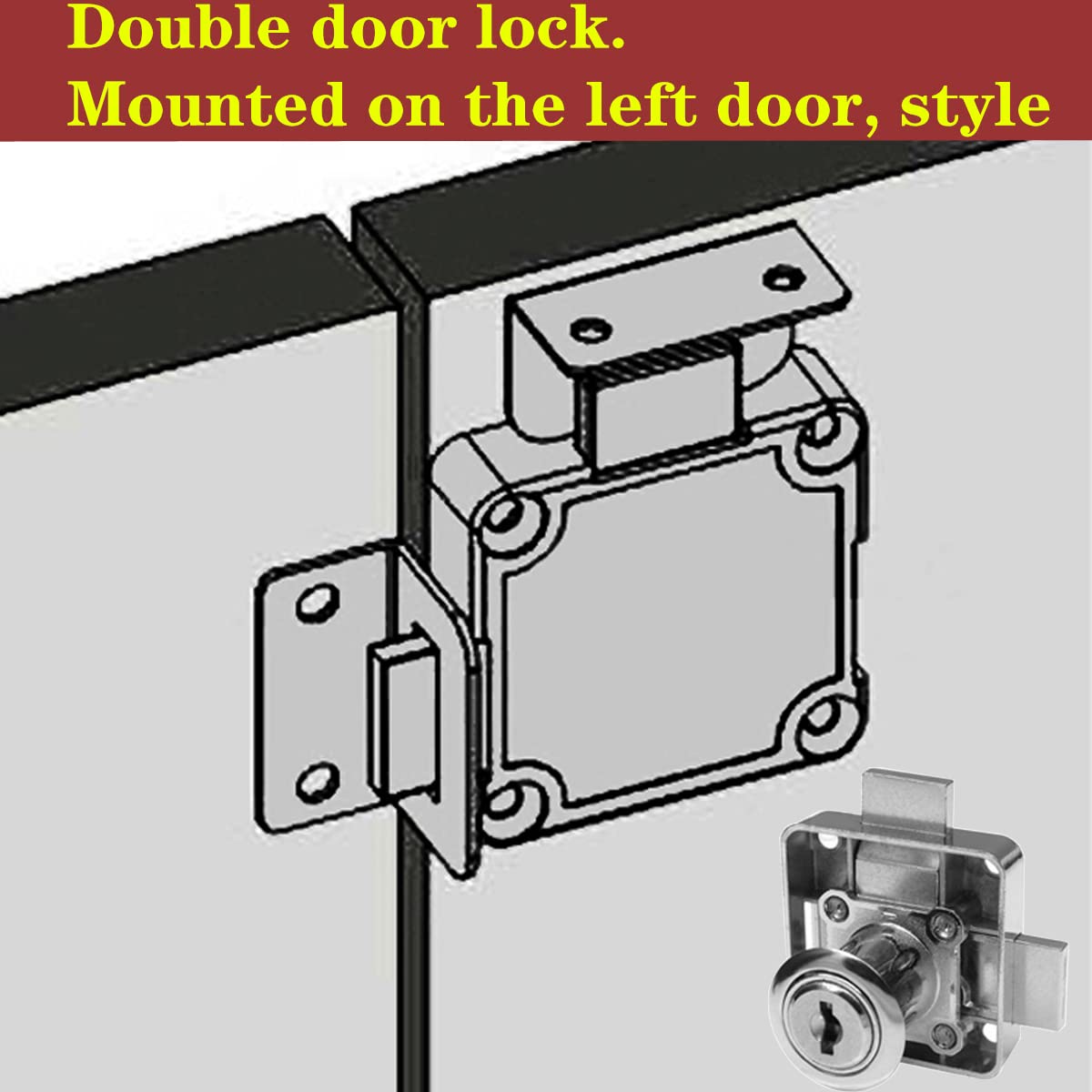 Cabinet Double Door Lock Cabinet Drawer Lock Safety Lock [Keyed Alike] Double Latch Door Lock [Mounted on Left Side Door]. for (3/5"-/15mm -7/8"-/22mm) Door Panels (2 Pack)