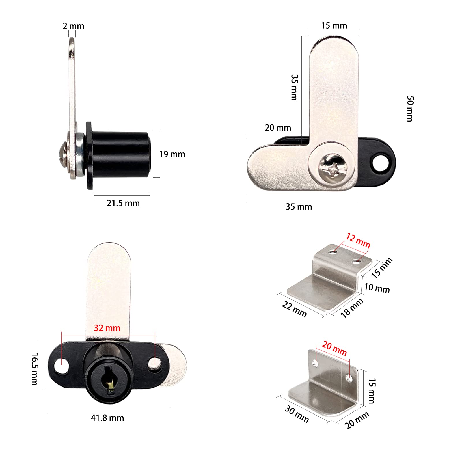 Xnrtop Cam Locks Cabinet Locks Keyed Alike， Cylinder Length Fits on 0.4'', Secure File Drawer Mailbox RV Storage Tool Box Replacement Lock Set, Zinc Alloy(5/8 Inch 6Pcs) (Black, 19mm)