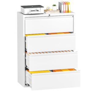 intergreat 4 drawer file cabinet, white lateral file cabinet with lock, metal office filing cabinet with adjustable frame for legal, letter, a4 files, fast assembeld