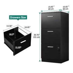 YITAHOME 4-Drawer File Cabinet with Lock, 15.86" Deep Vertical Storage Cabinet for Letter, A4 Size, Commercial Wood Filing Cabinet with High Side Drawers for Home Office, Easy to Assemble,Black