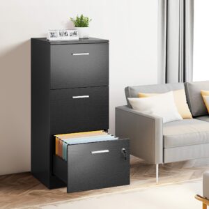 YITAHOME 4-Drawer File Cabinet with Lock, 15.86" Deep Vertical Storage Cabinet for Letter, A4 Size, Commercial Wood Filing Cabinet with High Side Drawers for Home Office, Easy to Assemble,Black