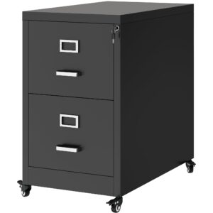 YITAHOME 2-Drawer Vertical File Cabinet, Metal Mobile File Cabinet with Lock, Filing Cabinet Under Desk fits Legal/Letter/A4 Size, Office Storage Cabinet for Office/Home,Black