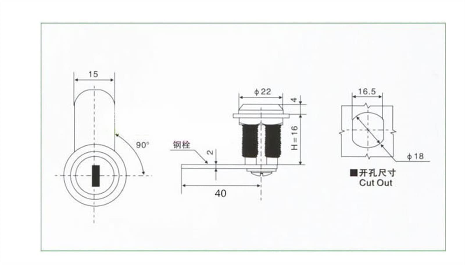 MS403-22 Cabinet Cam Locks Cross Copper Cylinder for Distribution Box Tin Trunk Office File Industrial Lock 2Pcs