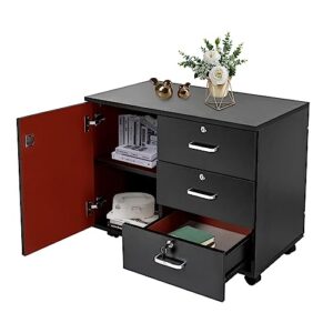 banlicali file cabinet, modern 3 drawer mobile file cabinet with 2 shelves and wheel, rectangular under desk file cabinet for home, office, school black load 55.12lbs