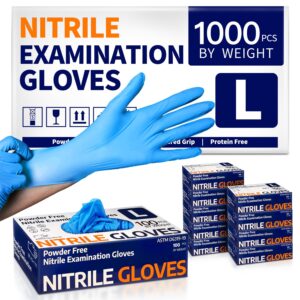 supmedic nitrile exam glove, 3.5 mil disposable medical gloves powder-free latex-free, case of 1000 pcs (blue) (large)