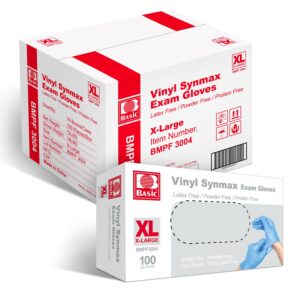 basic synmax vinyl exam gloves - latex-free & powder-free - medical glove x-large, bmpf-3004(case of 1,000)