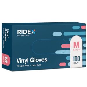 ridex disposable gloves latex-free clear vinyl gloves [100-count] powder-free all-purpose gloves, dispenser box gloves 100 pieces - size medium glove medical