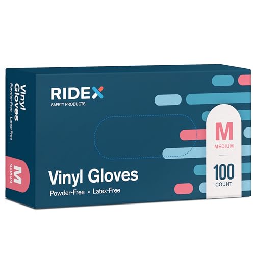 Ridex Disposable Gloves Latex-Free Clear Vinyl Gloves [100-Count] Powder-Free All-Purpose Gloves, Dispenser Box Gloves 100 Pieces - Size Medium Glove Medical