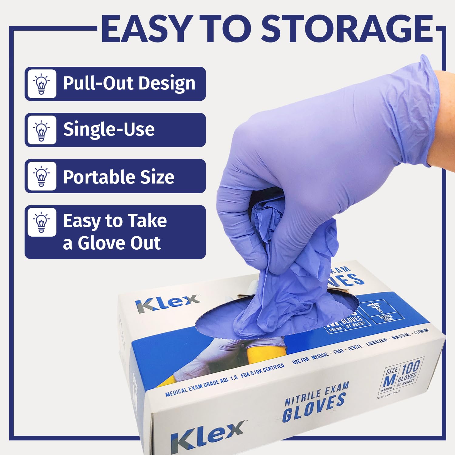 Klex Nitrile Exam Gloves - Medical Grade, Powder Free, Rubber Latex Free, Disposable Examination Grade Glove, Strong 3.5mil, Food Safe, Lavender L Large, Box of 100