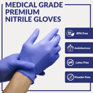 Klex Nitrile Exam Gloves - Medical Grade, Powder Free, Rubber Latex Free, Disposable Examination Grade Glove, Strong 3.5mil, Food Safe, Lavender L Large, Box of 100