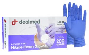 dealmed medical exam nitrile gloves– 200 count, disposable non-irritating latex free multi-purpose use for a first aid kit and facilities, large