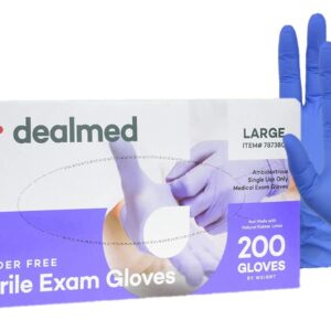 Dealmed Medical Exam Nitrile Gloves– 200 Count, Disposable Non-Irritating Latex Free Multi-Purpose Use for a First Aid Kit and Facilities, Large