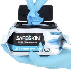 safeskin nitrile disposable gloves in pack of 50, medium duty, medium size, powder free - food handling, first aid, cleaning