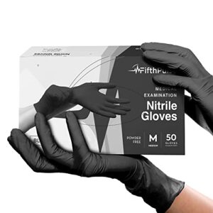 black gloves disposable latex free medium, 50 count - medical and dental grade surgical gloves - powder free nitrile gloves medium - 3 mil thickness