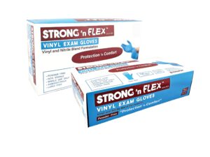 strong 'n flex box of medium vinyl-nitrile exam gloves, 100 ambidextrous gloves