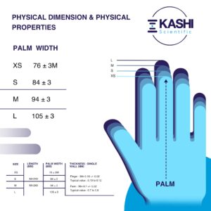 Kashi Scientific Medical Examination Nitrile Gloves - Large - Powder-Free, Latex-Free, Finger Tip Textured Gloves, 4 mil Thick Blue Glove, Patient Safe, Food Safe - Box of 100 Nitrile Exam Gloves