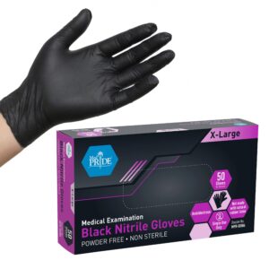 med pride black nitrile examination gloves large [box of 50]- 4 mil thick disposable latex/powder-free surgical gloves for doctors hospital & home use