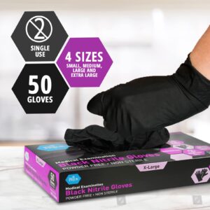 MED PRIDE Black Nitrile Examination Gloves Large [Box of 50]- 4 Mil Thick Disposable Latex/Powder-Free Surgical Gloves For Doctors Hospital & Home Use