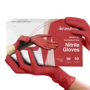 light burgundy nitrile disposable gloves - 50 count - 3 mil nitrile gloves medium - powder and latex free rubber gloves - surgical medical exam gloves - food safe cooking gloves