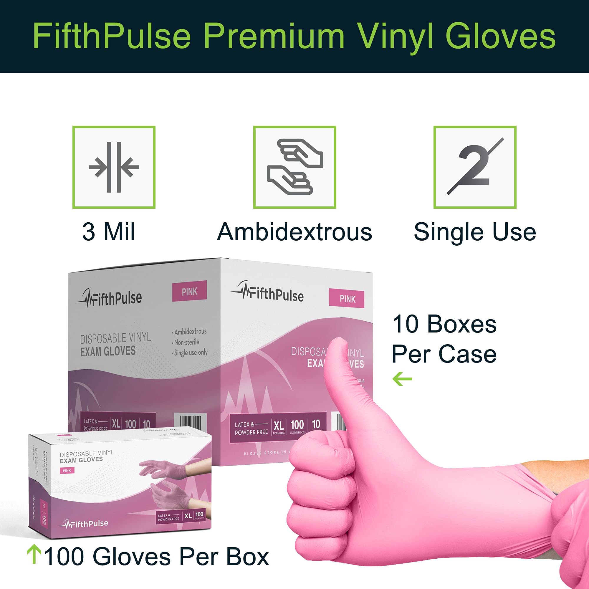 Pink Vinyl Disposable Gloves Medium 100 Pack - Latex Free, Powder Free Medical Exam Gloves - Surgical, Home, Cleaning, and Food Gloves - 3 Mil Thickness